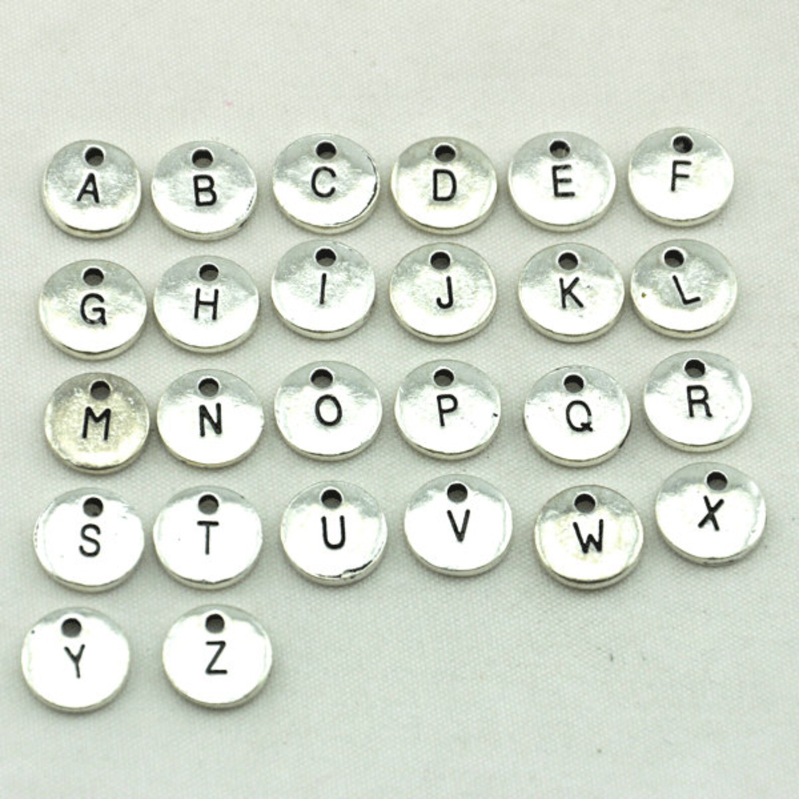 Round Initial Charms Letter Charms Antique Silver Hand - Etsy