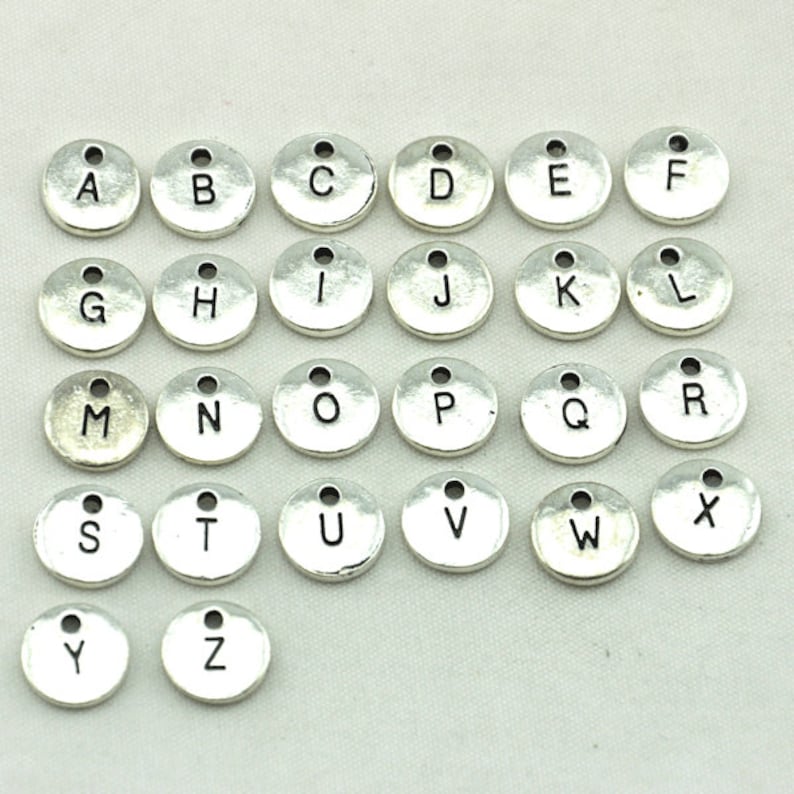 Round Initial Charms Letter Charms Antique Silver Hand - Etsy