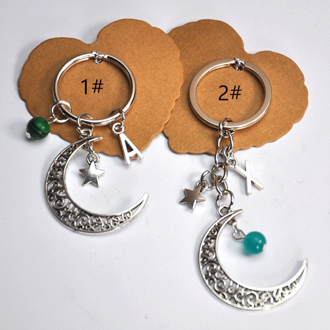 Moon Star Keychain,crescent Moon & Star Keyringcelestial Key ...