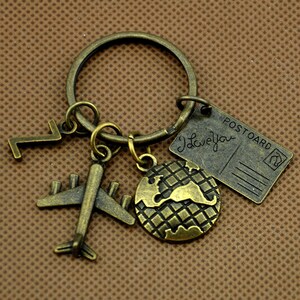Travel Keyring,globe and Airplane Keychain, Hand Stamped Keyring ...