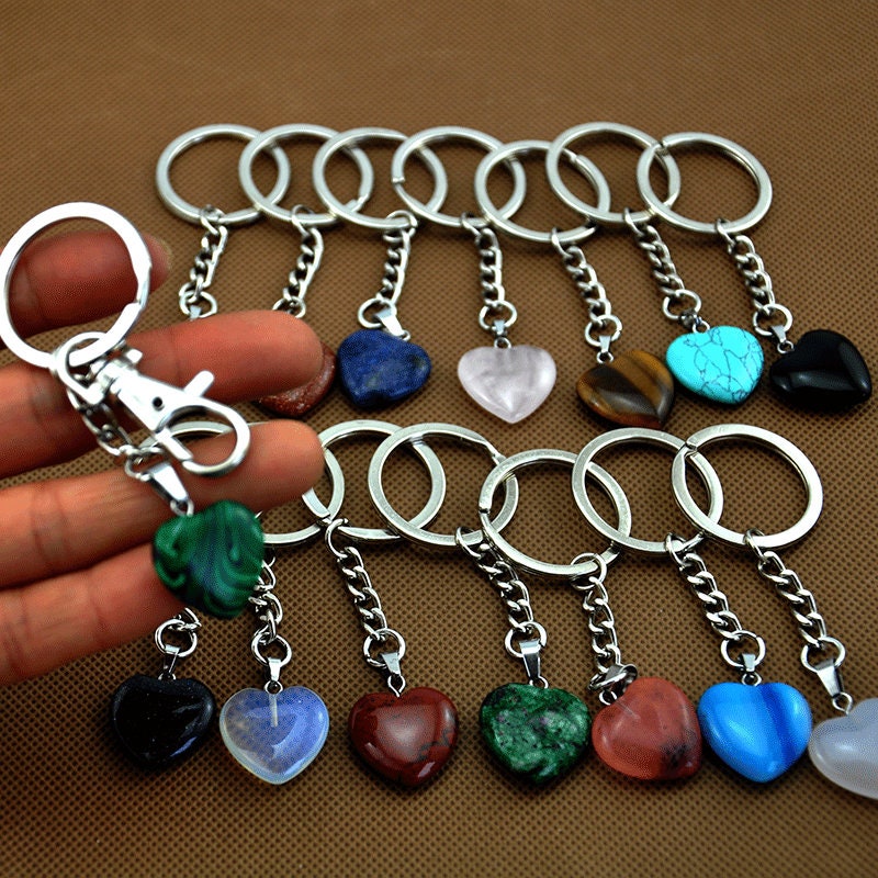 Heart Shaped Key Chain Gemstone Key Chaincrystal Keychain - Etsy