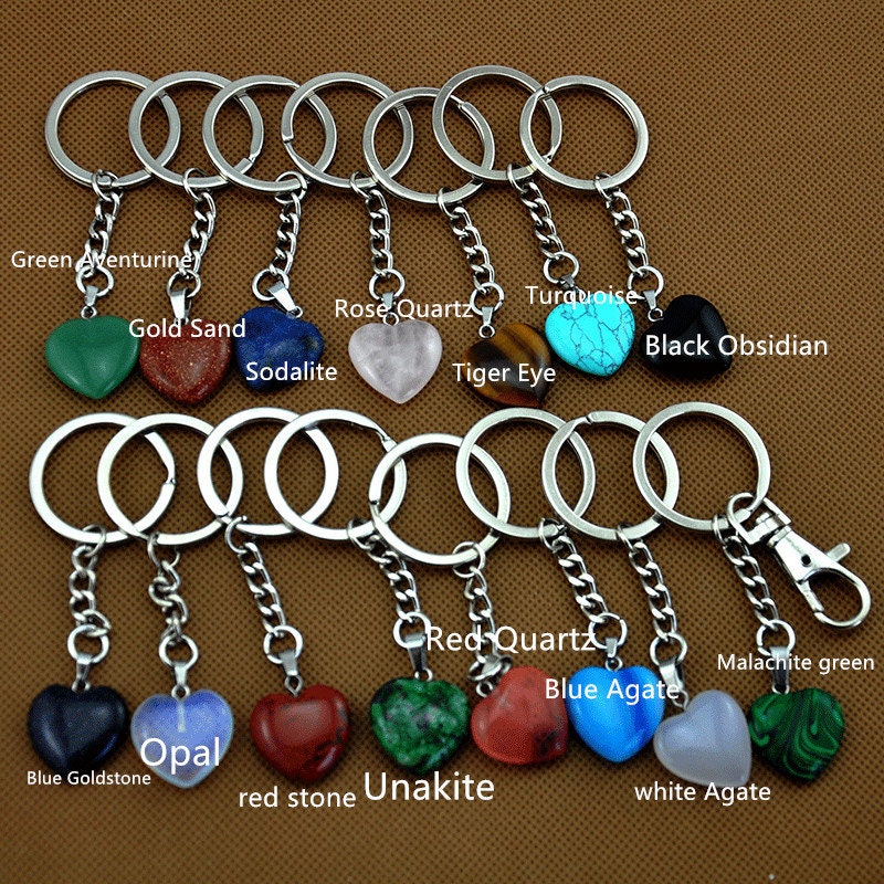Heart Shaped Key Chain Gemstone Key Chaincrystal Keychain - Etsy