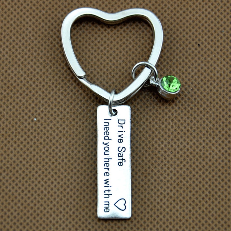 Drive Safe Key Ringcustomizable Keychain With Birthstone - Etsy