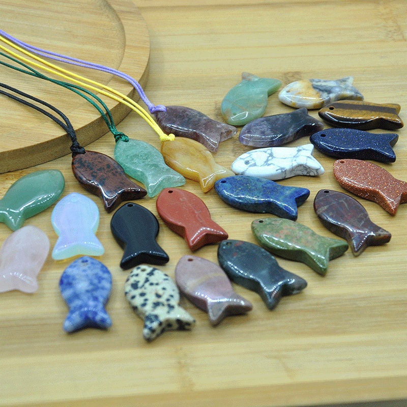 Carved Gemstone Fish Necklace，gemstone Fish for DIY Jewelry Making ...