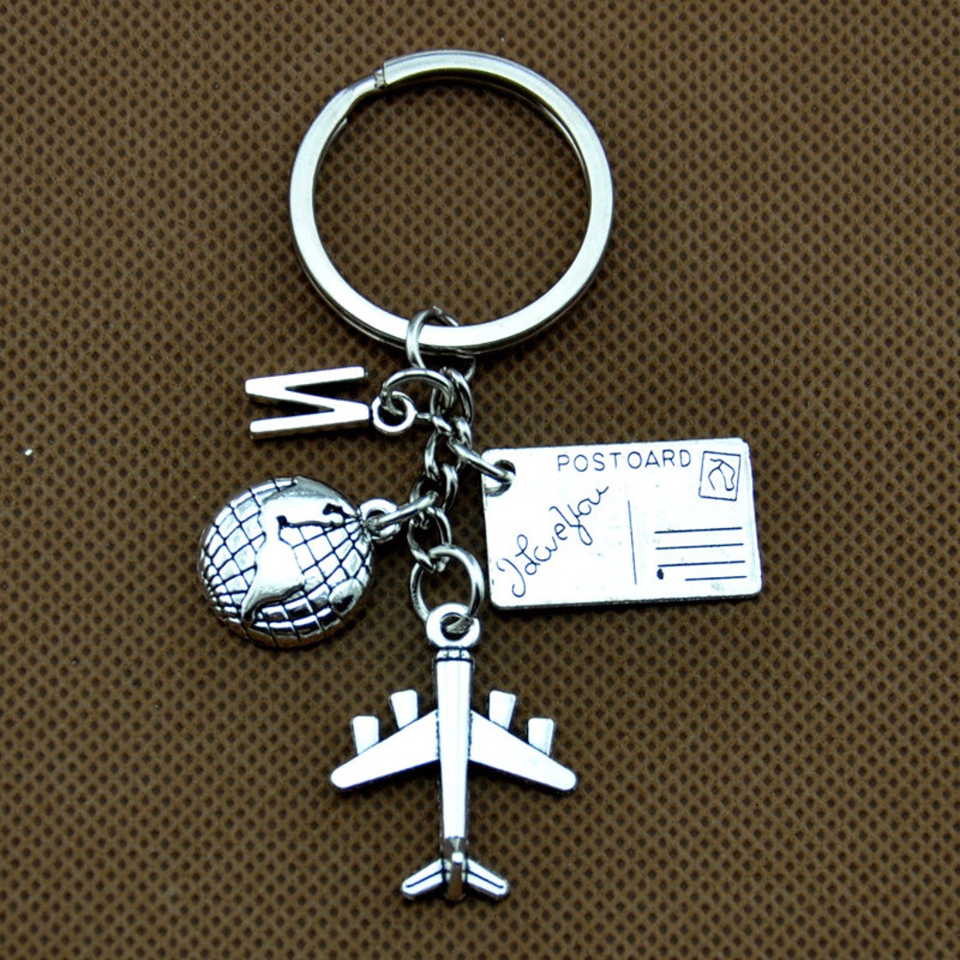 Travel Keyring,globe and Airplane Keychain, Hand Stamped Keyring ...