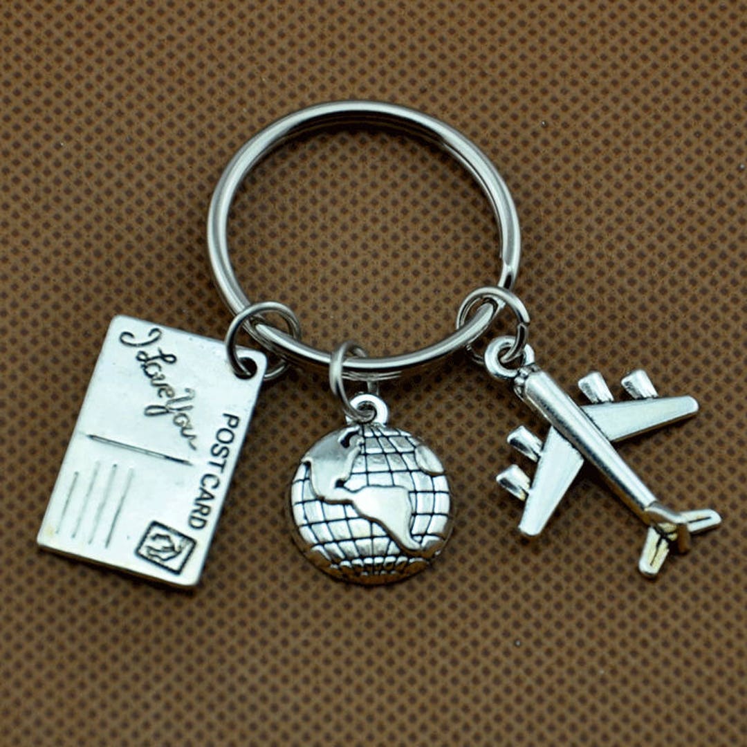Travel Keyring,globe and Airplane Keychain, Hand Stamped Keyring ...