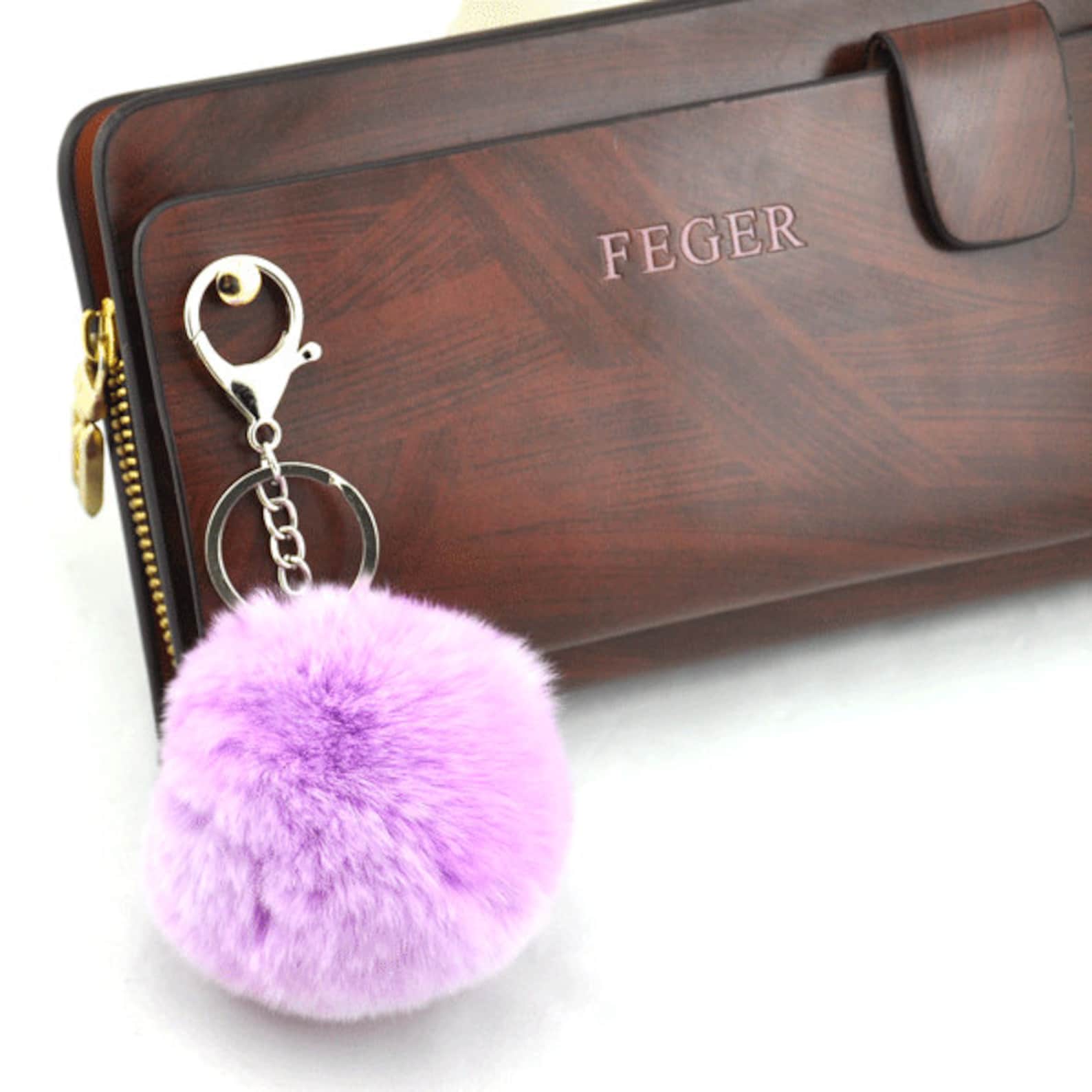 Grey Cute Genuine Rabbit fur ball pom pom keychain for car key | Etsy