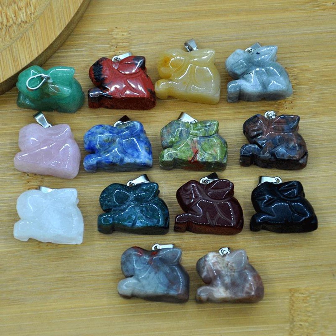 Hand Carved Natural Stone Rabbit Pendant，lucky Crystal Rabbit Charm ...
