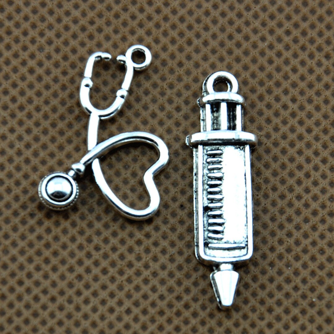 10PCS Antique Silver Stethoscope Charm Pendant, Vintage Jewelry Supply ...