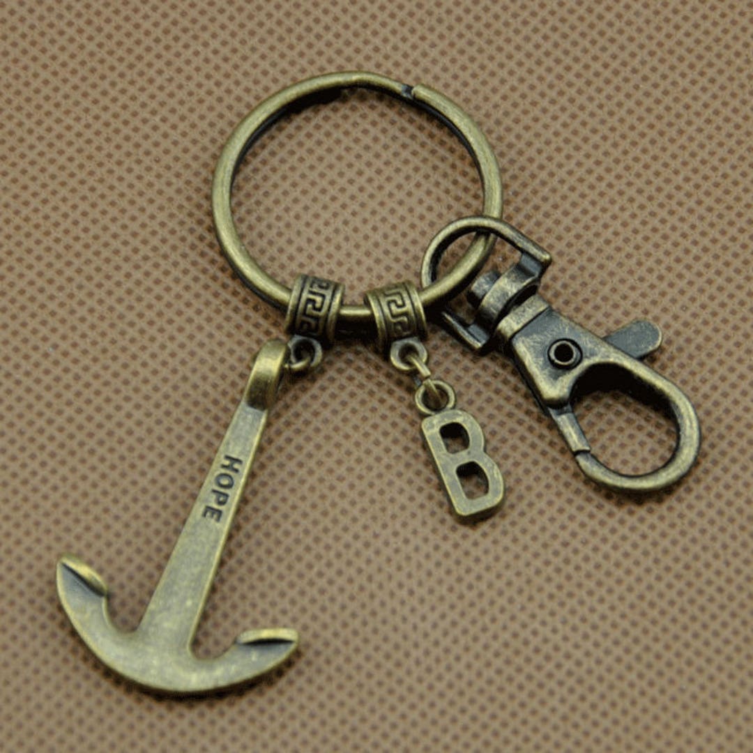 HOPE Anchor Keyring With Personalized Initial Stamped - Etsy