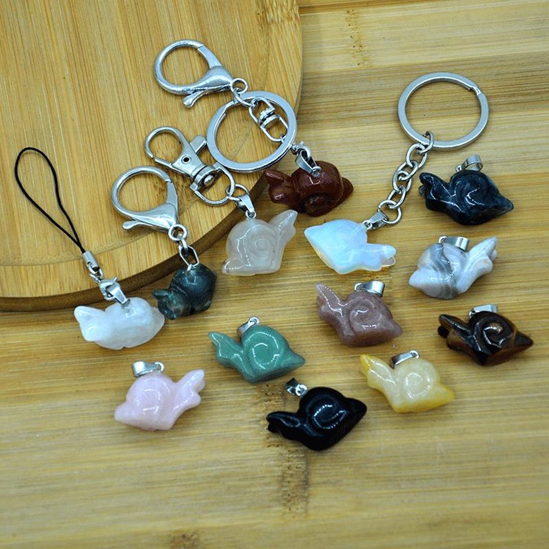 Natural Stone Carved Snail Pendant Keychain,crystal Snail Keychain ...