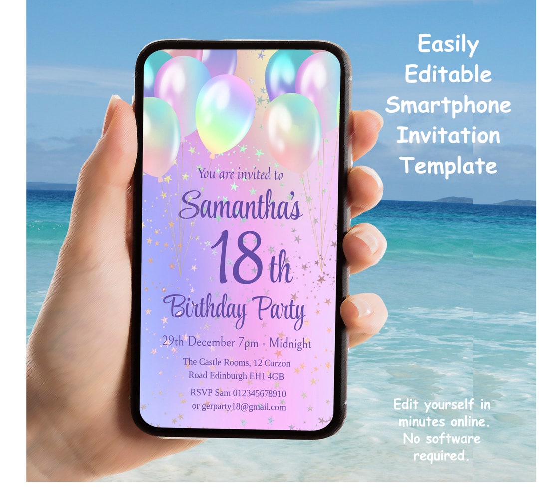 Editable Party Invitation, Sparkly Balloon Party Invitation, Any Age ...