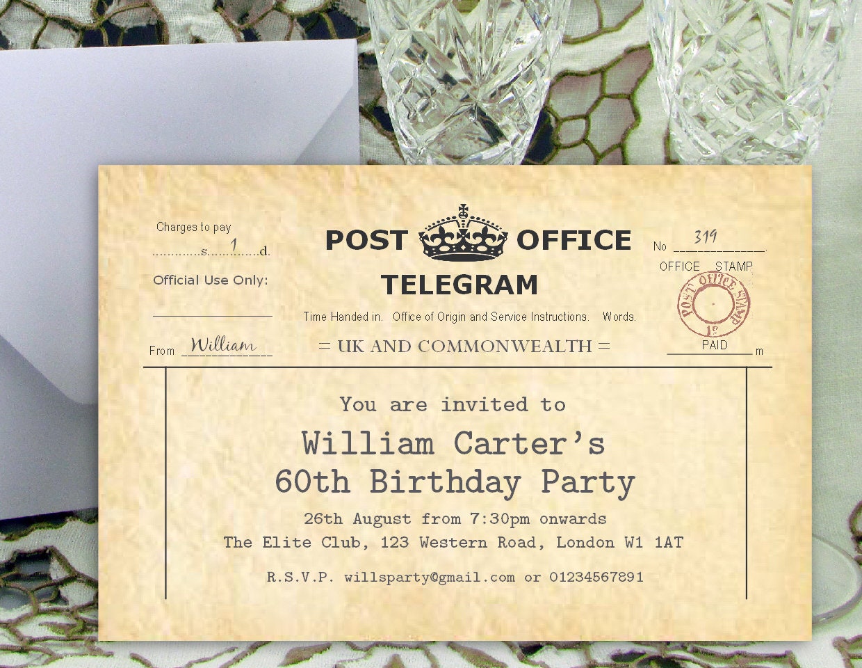 Editable Party Invitation Vintage Telegram Invitation Any - Etsy