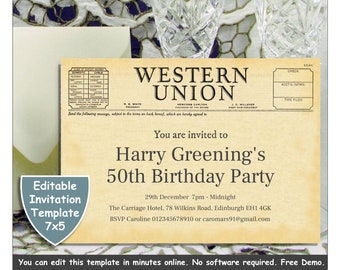 Editable Telegram Birthday Invitation Printable Invitation - Etsy