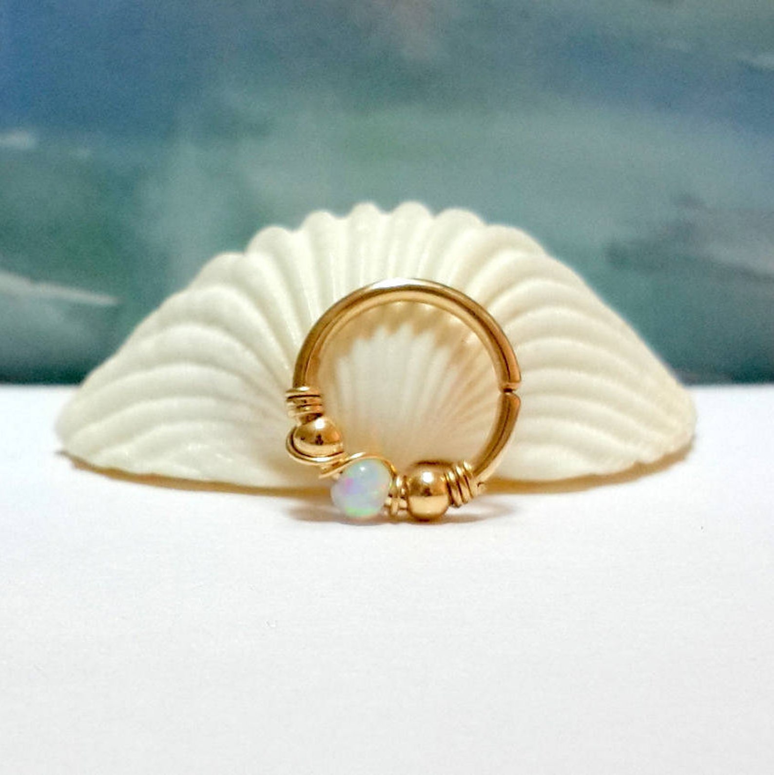 White Opal Septum Ring Opal Daith Piercing16g 18G 20G 22G | Etsy