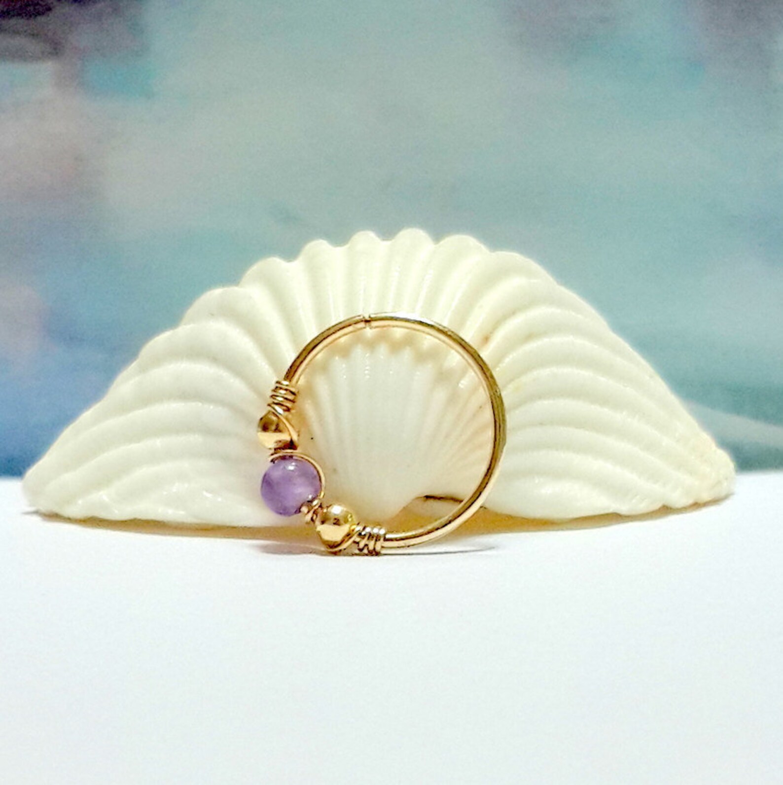 Natural Amethyst 2-3mm Conch Ring Gold Conch Hoop Silver Conch Piercing ...