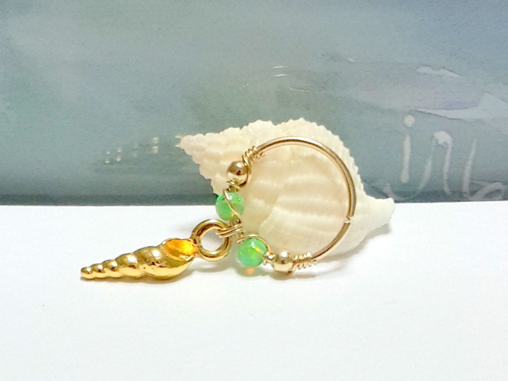 Gold Filled Sea Shell Cartilage Hoop, Kiwi Opal Helix Piercing,22-16 ...
