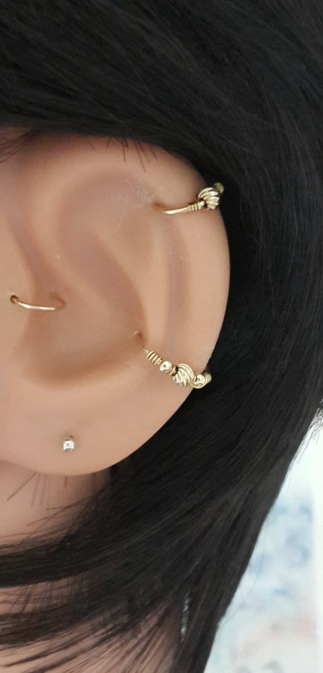 Gold Beads Conch Earring,gold Filled Hoop Earring, Conch Hoop, Conch ...