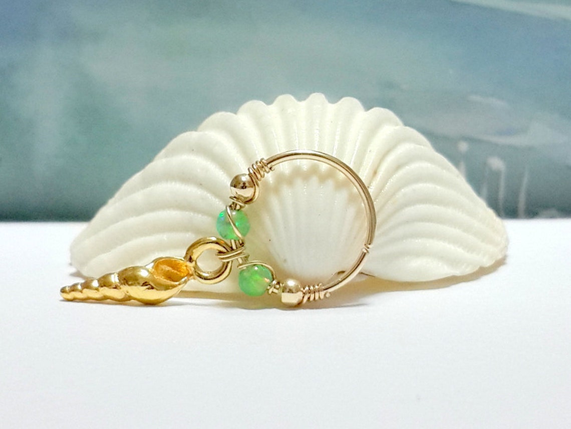 Gold Filled Sea Shell Cartilage Hoop, Kiwi Opal Helix Piercing,22-16 ...