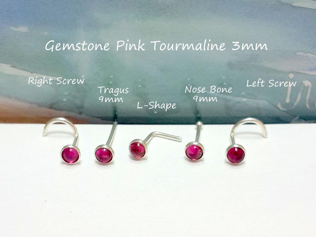 16g 18g 20g 22g Gemstone Pink Tourmaline Nose stud Nose | Etsy