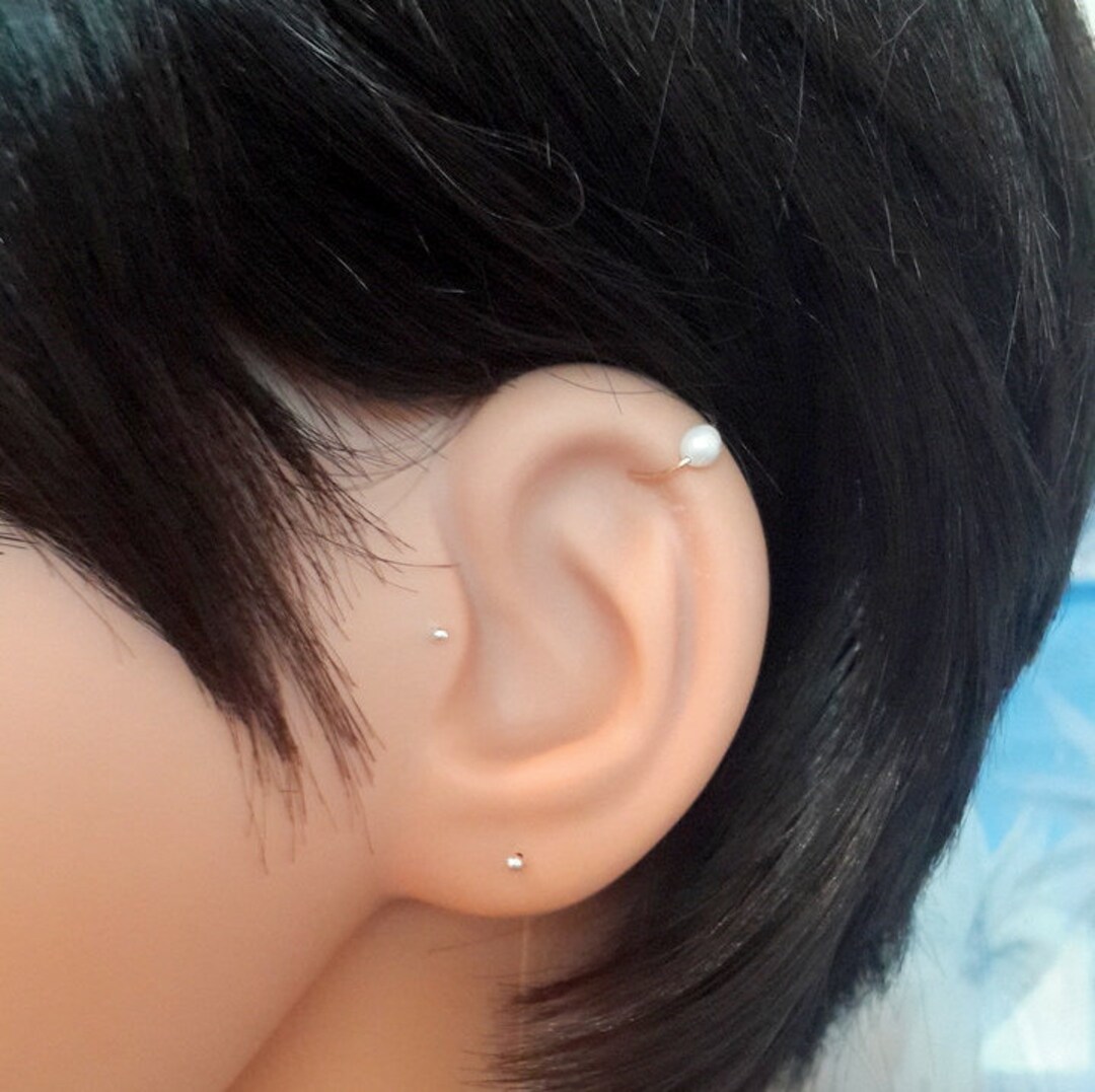 Tiny Hoop Gold Earring Hoop Helix Small Freshwater Pearl Cartilage ...