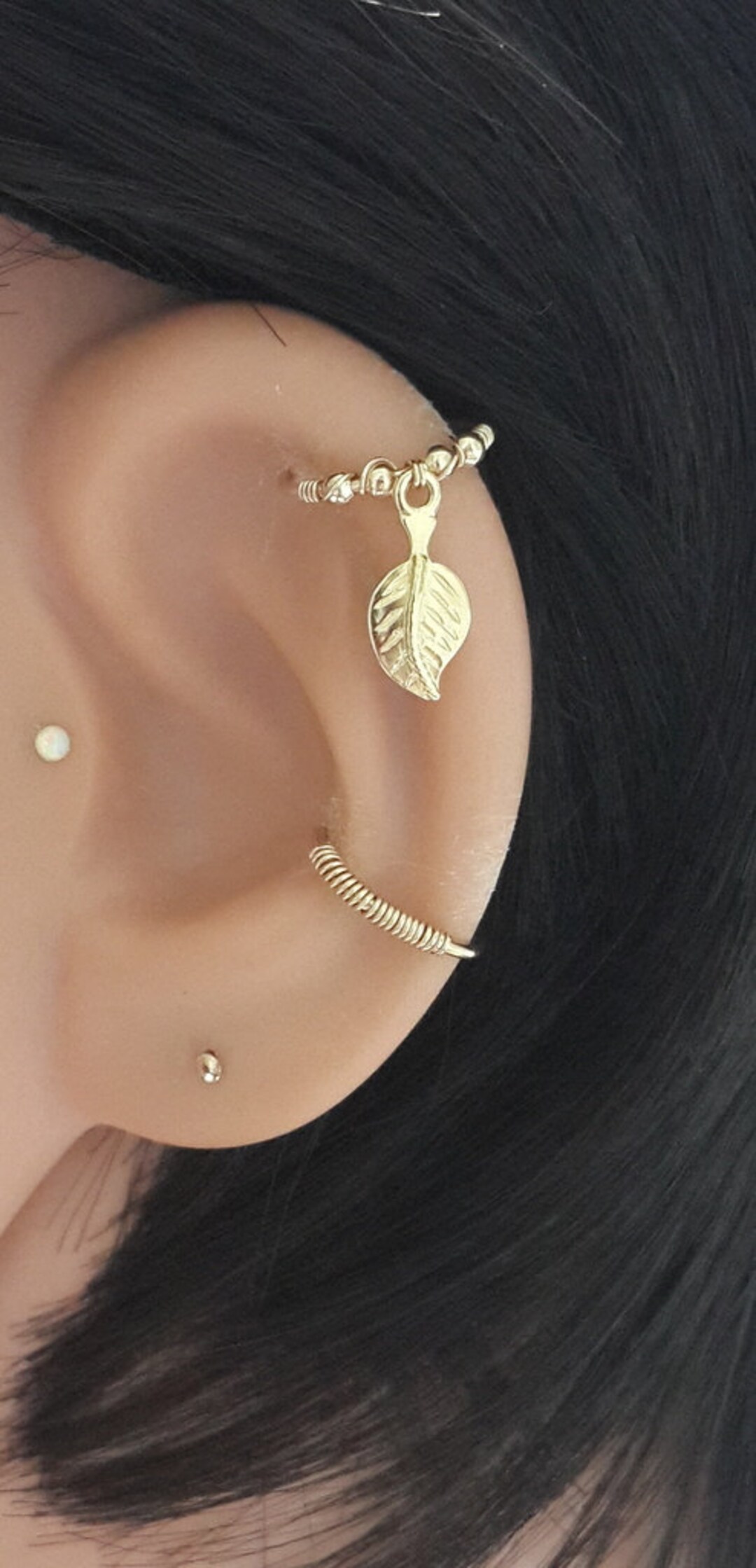 14K Gold Filled Leaf Helix Earring, Cartilage Hoop Earring, 925 ...