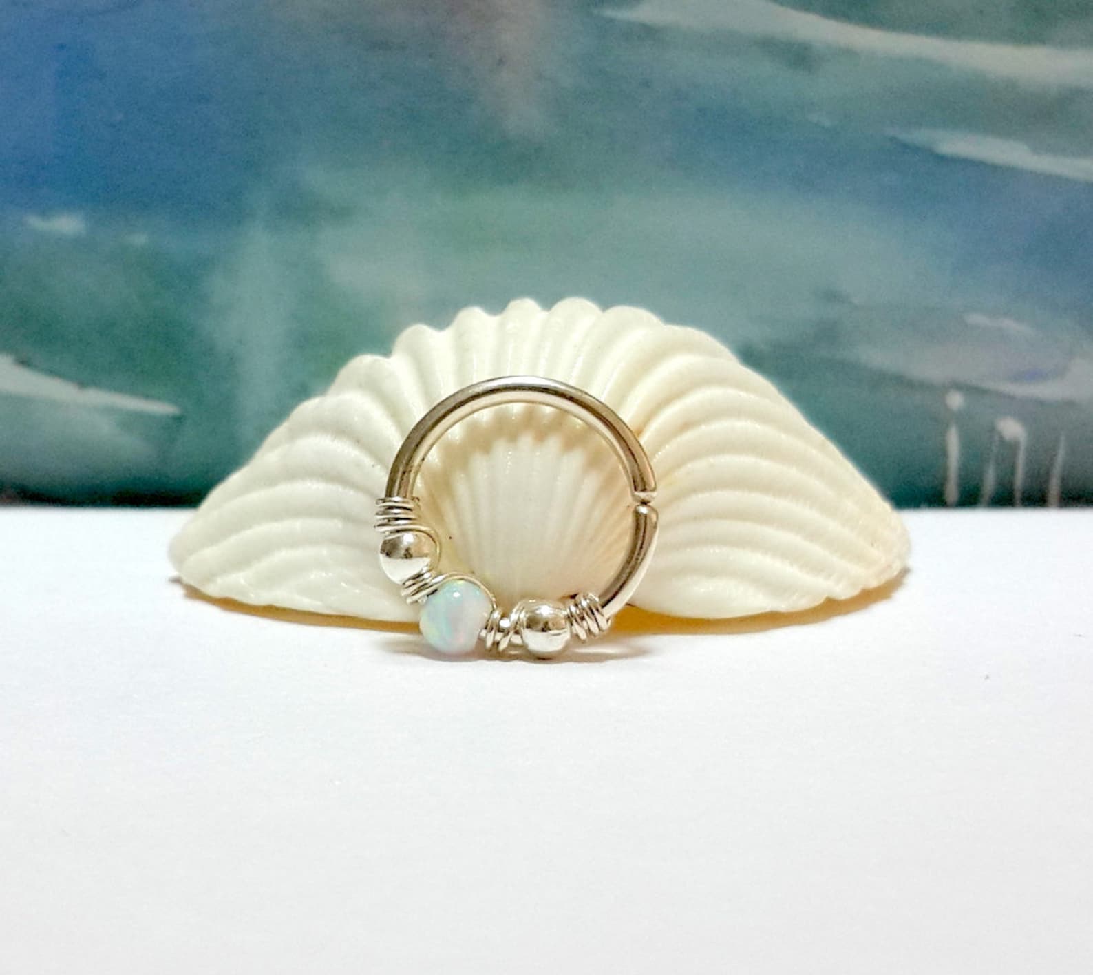 Sterling Silver Opal Tragus Ring: Dainty Cartilage Hoop (16G-24G ...