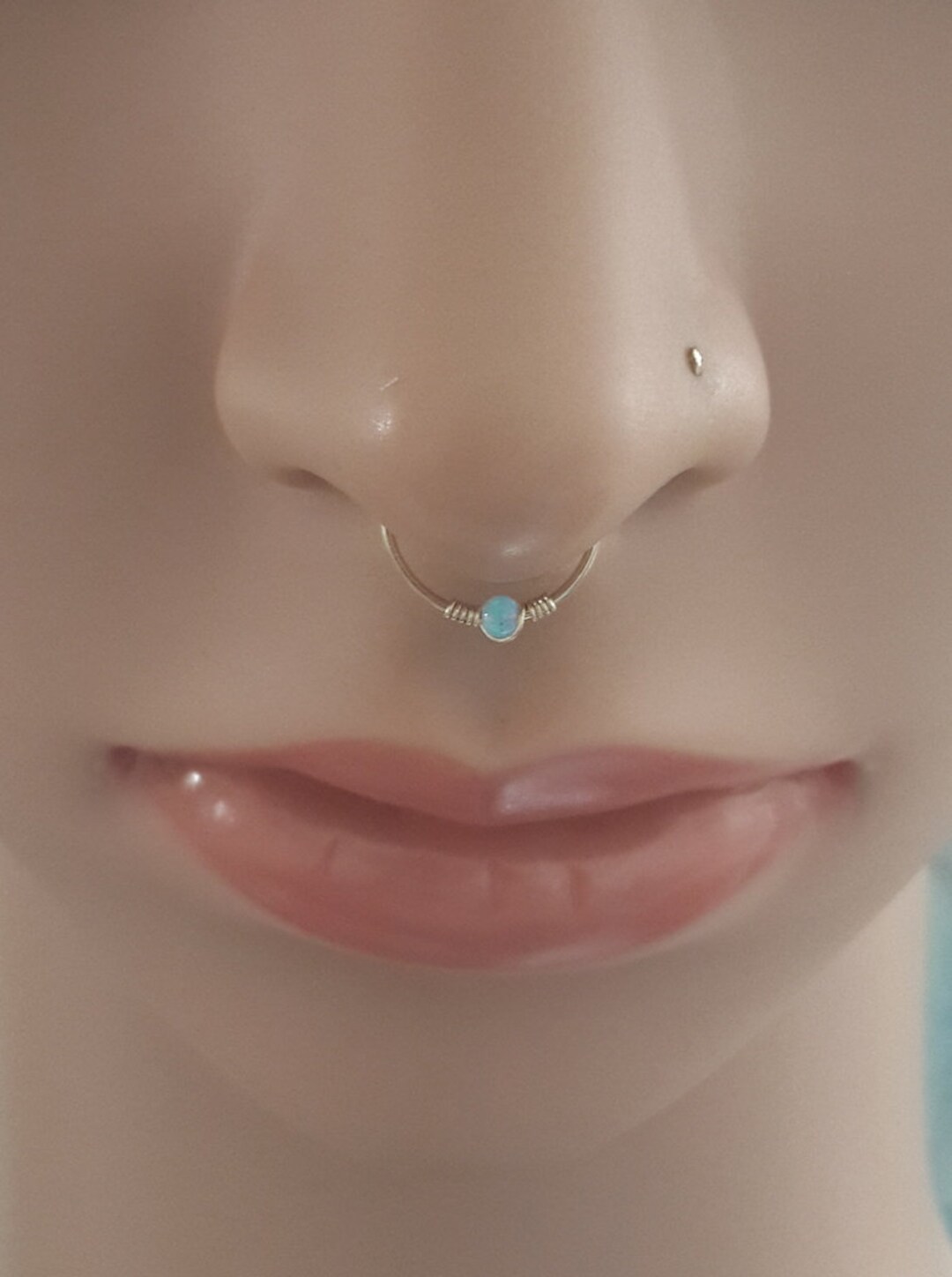 Light-blue Opal 2mm Septum Ring, Nose Piercing, 24G 22G 20G, 6-10mm ...