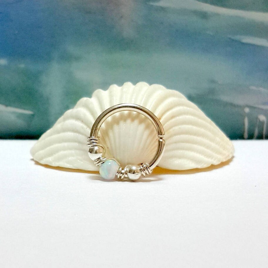 White Opal Septum Ring Opal Daith Piercing16g 18G 20G 22G | Etsy
