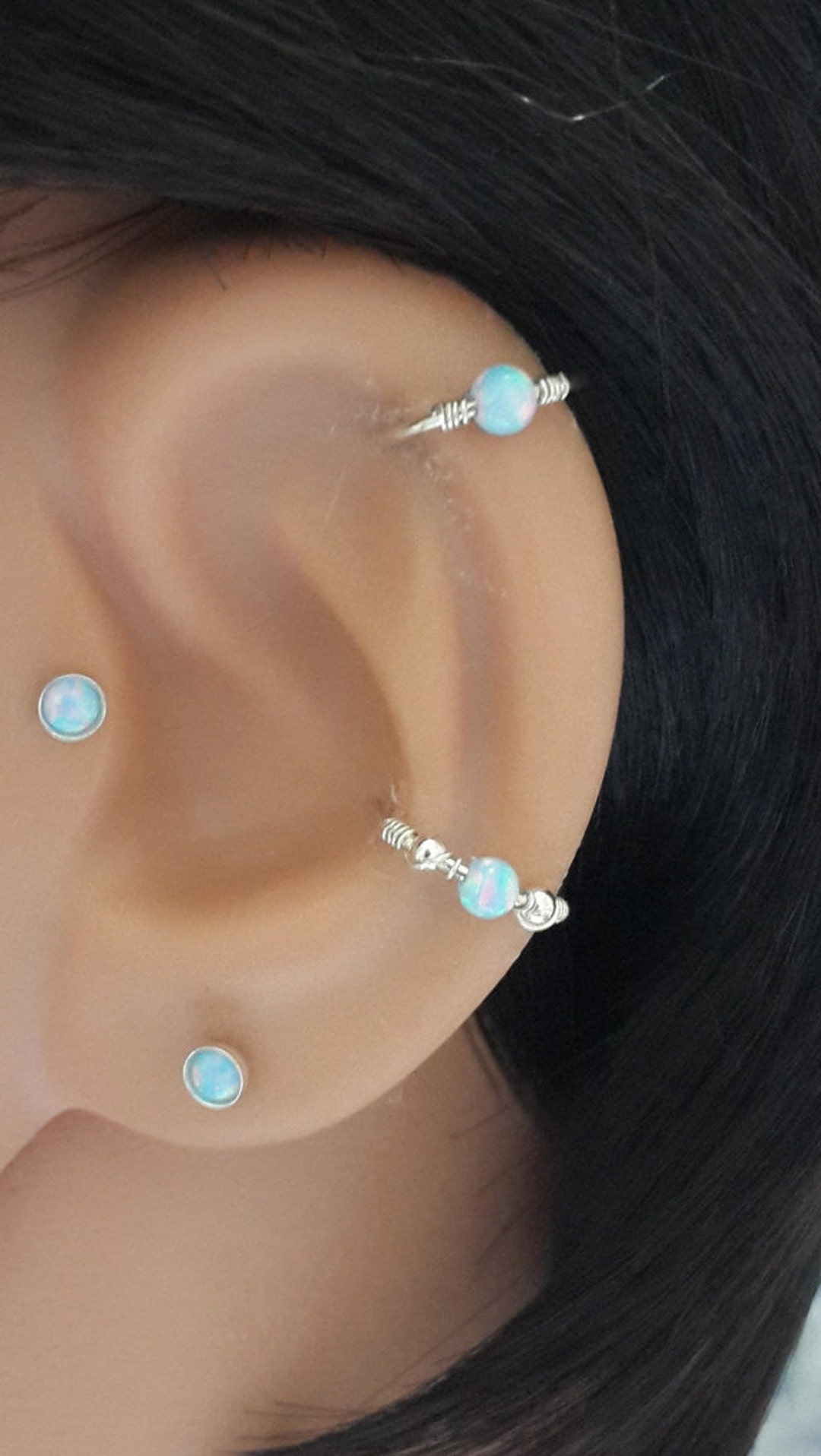 Sterling Silver Conch Hoop Earring: Fire Opal Bead (16g-22g),october's ...