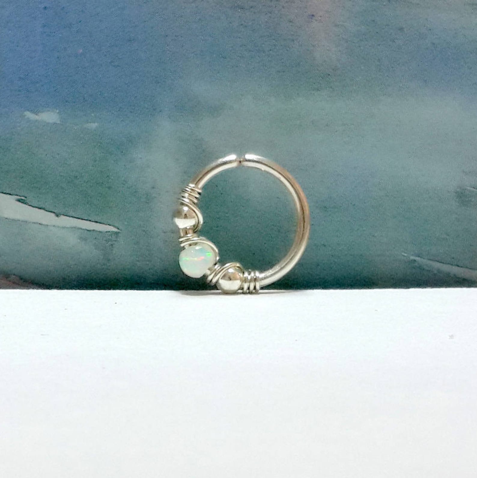 White Opal Septum Ring Opal Daith Piercing16g 18G 20G 22G | Etsy