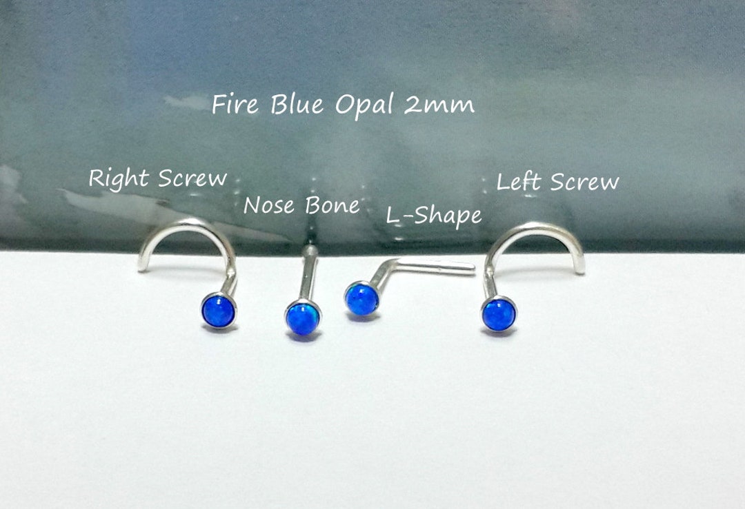 Fire Blue Opal Nose Stud: Sterling Silver Nose Screw, Bone, Tragus - Etsy
