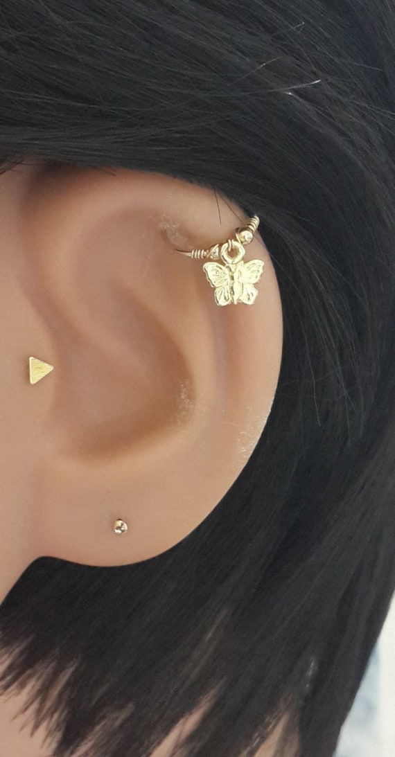 Black Friday Butterfly Pendant Gold Silver Butterfly Cartilage Earring Endless Hoop Helix Hoop Tragus Helix Lobe Earring 16g 18G 20g 22g