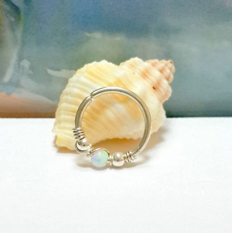 White Opal Septum Ring Opal Daith Piercing16g 18G 20G 22G - Etsy