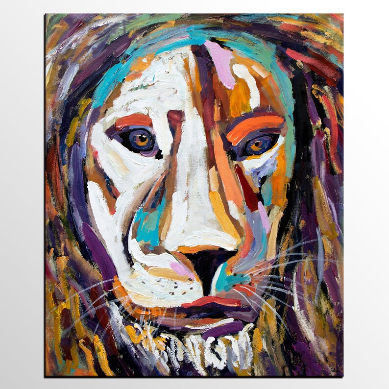Pintura de lienzo de animales de león arte abstracto extra | Etsy
