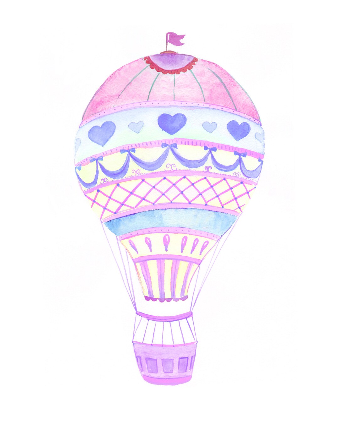 Hot Air Balloon INSTANT DOWNLOAD Art Print (girls Watercolor Art- Sweet ...