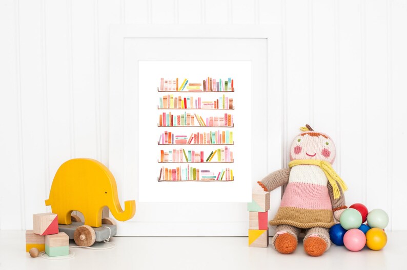 Colorful Bookshelves Art Print: Book Lover Gift (digital Download) - Etsy