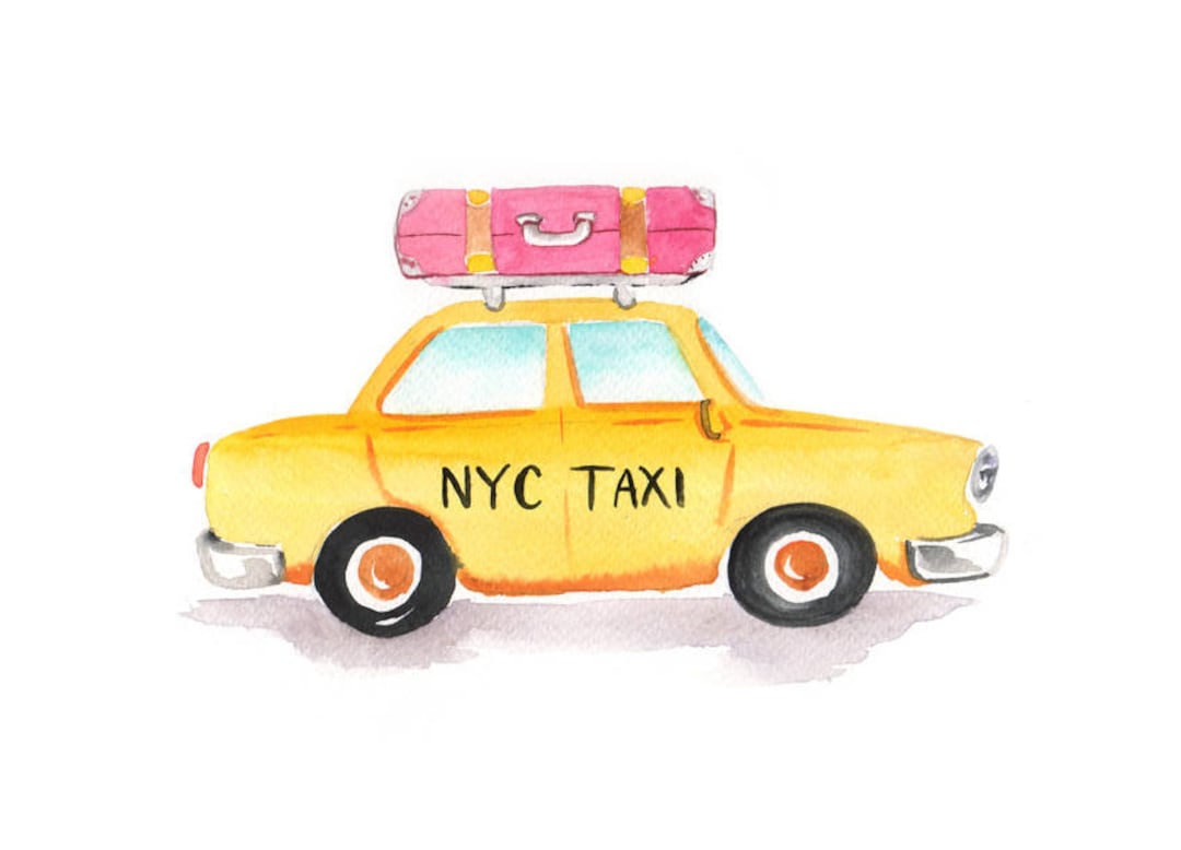 NYC Taxi Art Print INSTANT DOWNLOAD (taxi With Luggage - New York City ...
