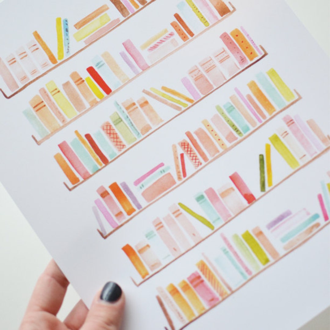 Colorful Bookshelves Art Print: Book Lover Gift (digital Download) - Etsy