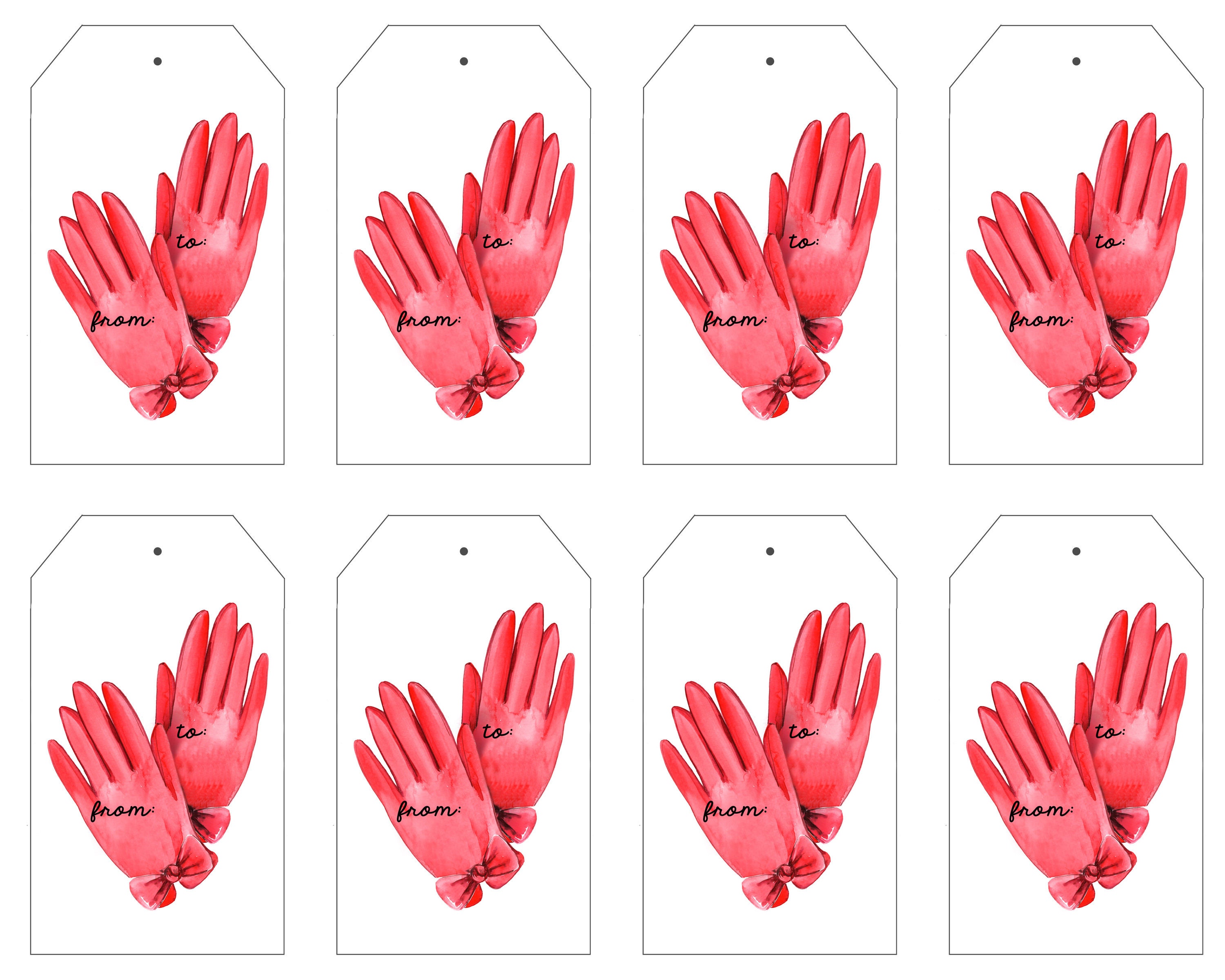 Printable Red Gloves Gift Tags - Etsy