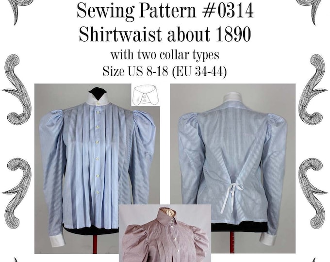Edwardian Shirtwaist About 1890 With Two Collar Types Sewing Pattern ...
