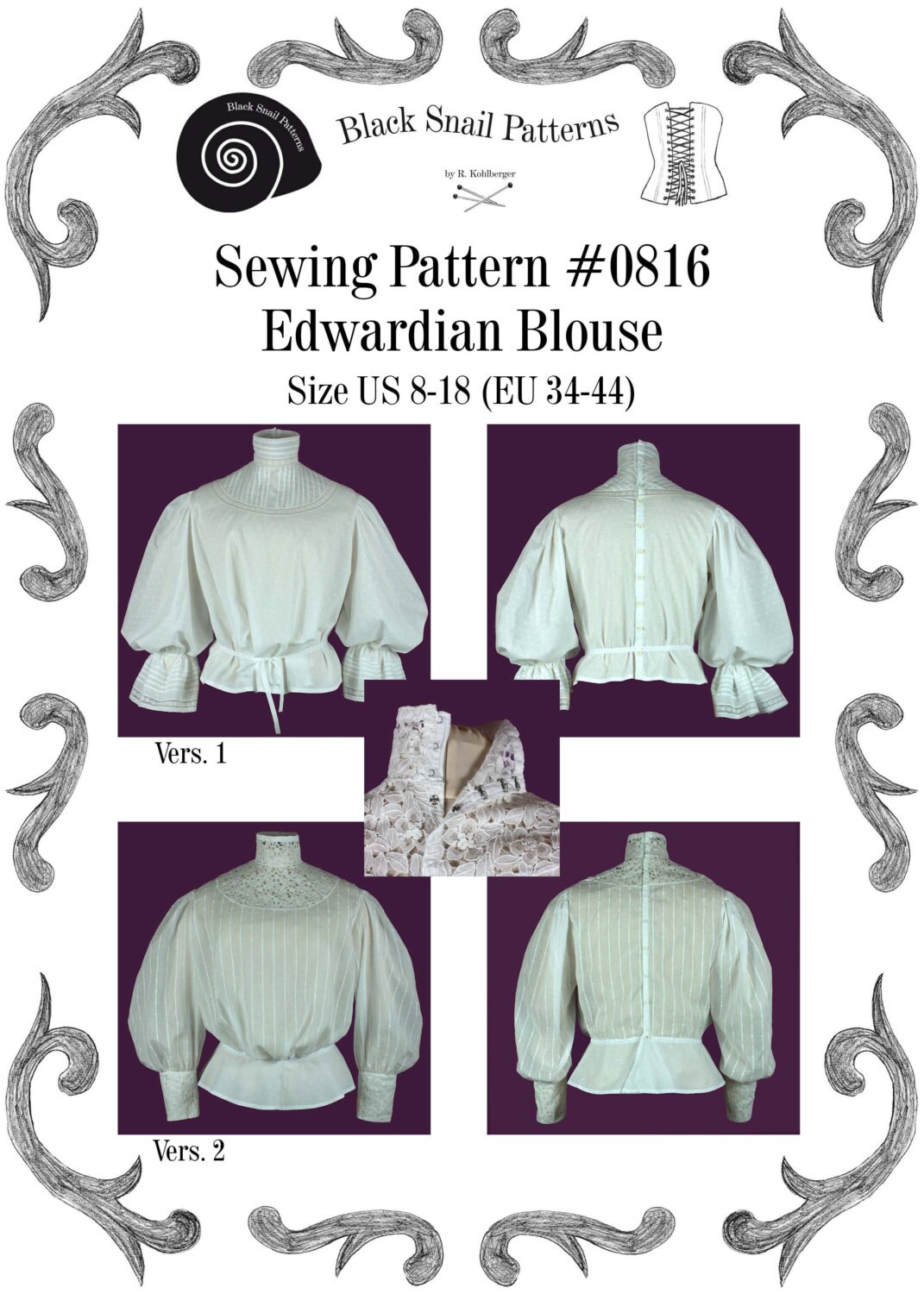 Edwardian Blouse Sewing Pattern 0816 Size US 8-30 EU 34-56 | Etsy