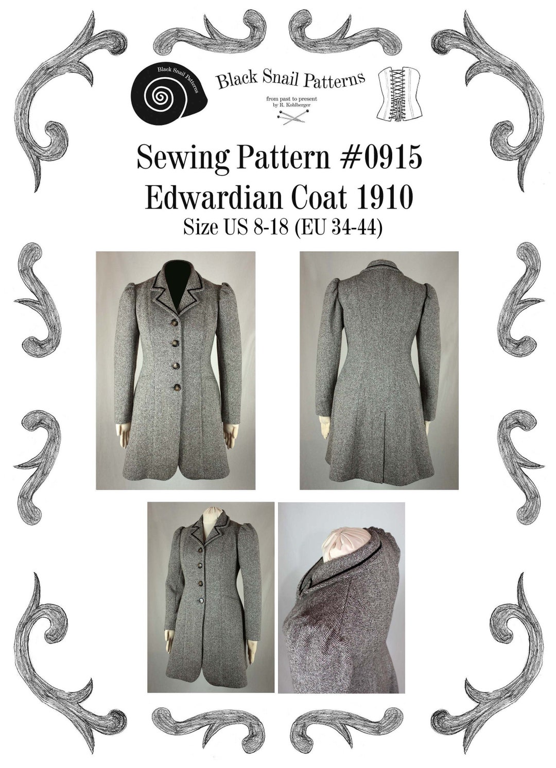 Edwardian Coat 1910 Sewing Pattern #0915 Size US 8-30 (EU 34-56) PDF ...