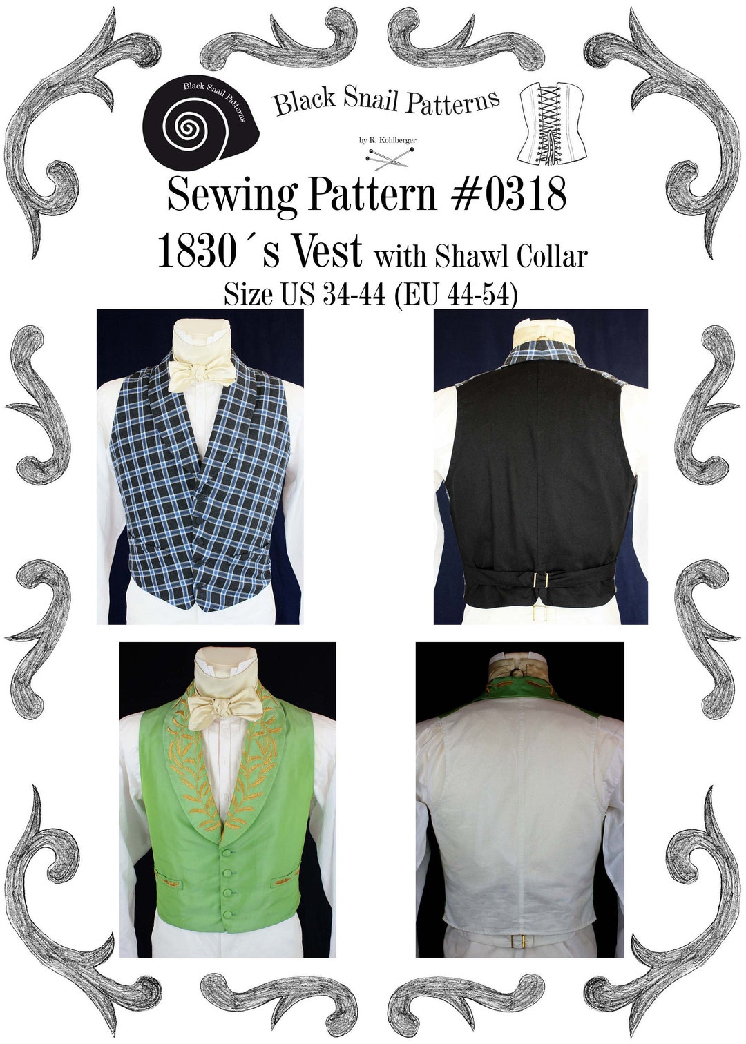 Romantic and Victorian Vest 1830 Sewing Pattern #0318 Size US 34-56 (EU ...