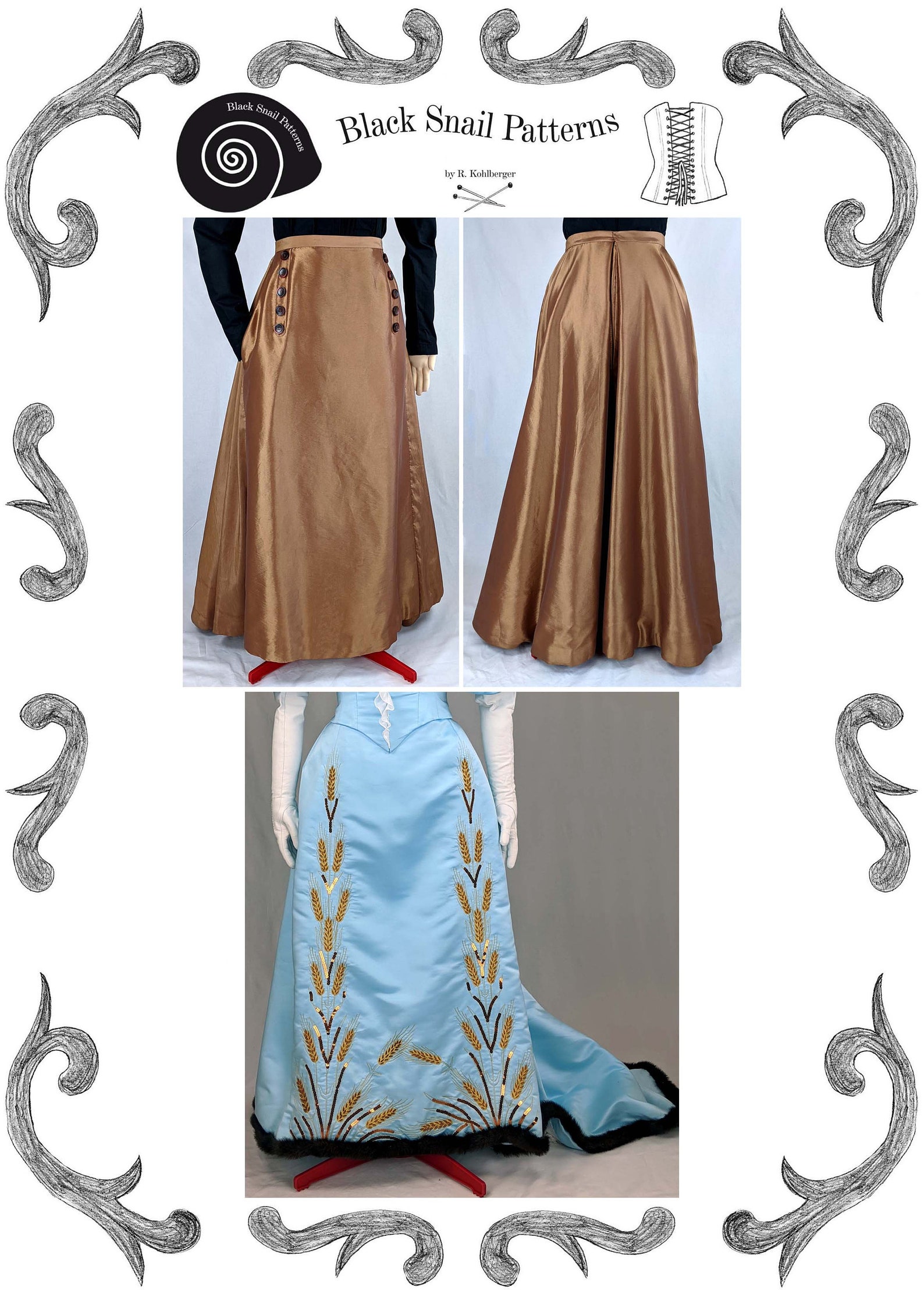 Edwardian Skirt fan-skirt Worn About 1890 Sewing Pattern 0414 Size US 8 ...