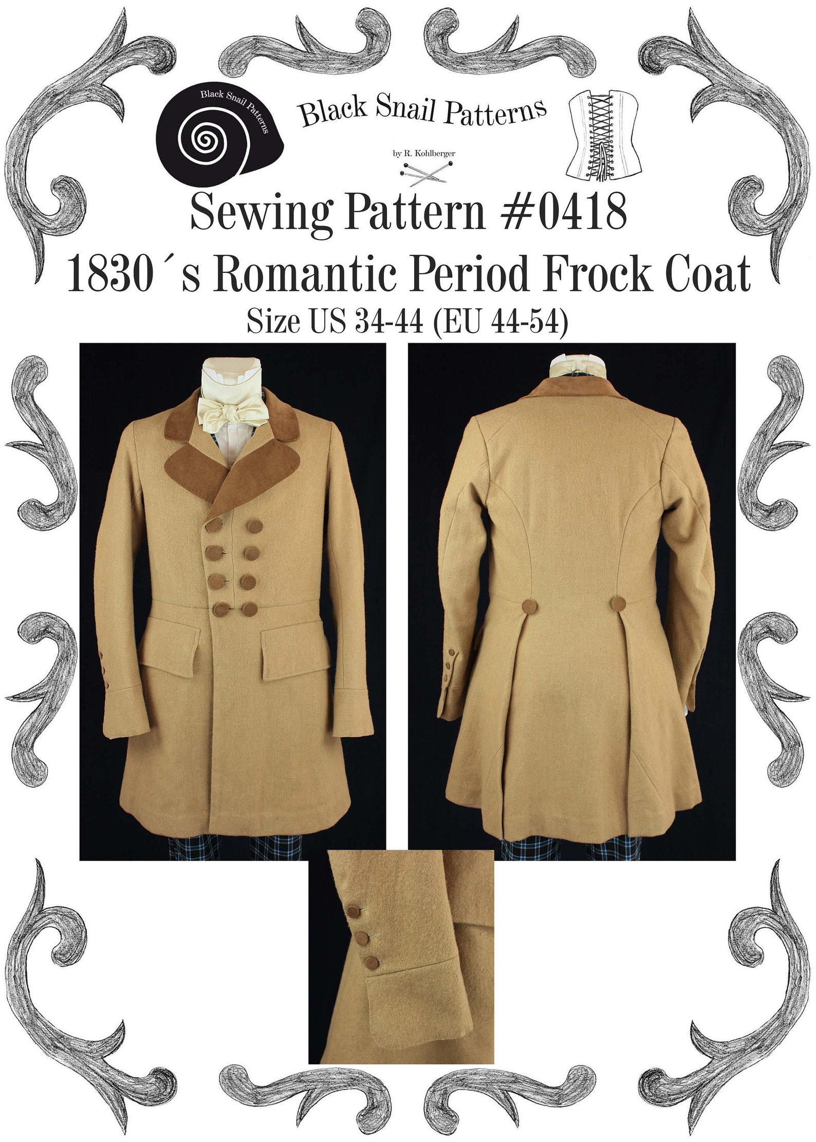 1830 Frock Coat Romantic Period Sewing Pattern #0418 Size US 34-56 (EU ...