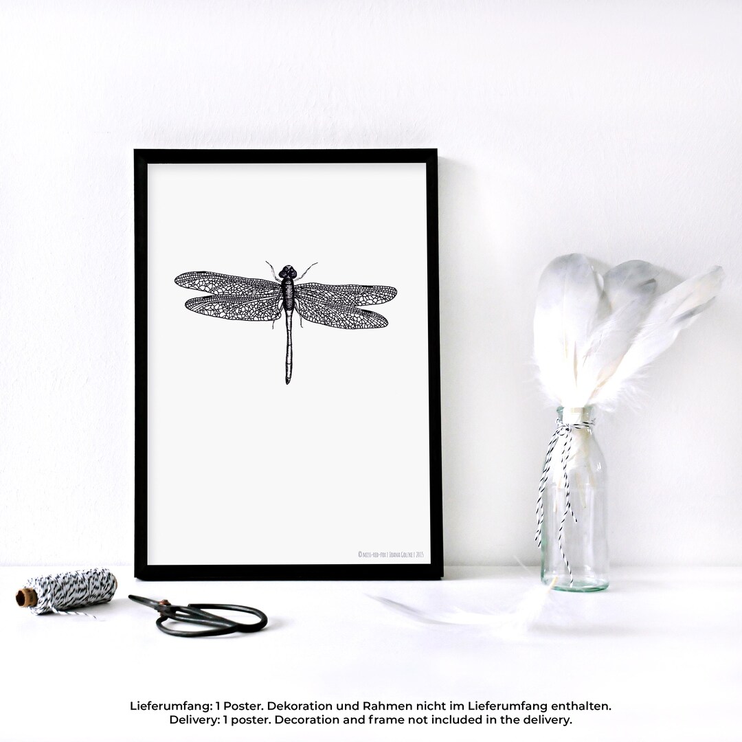 Poster Black and White Dragonfly, Art Prints Children's Room Minimalist ...