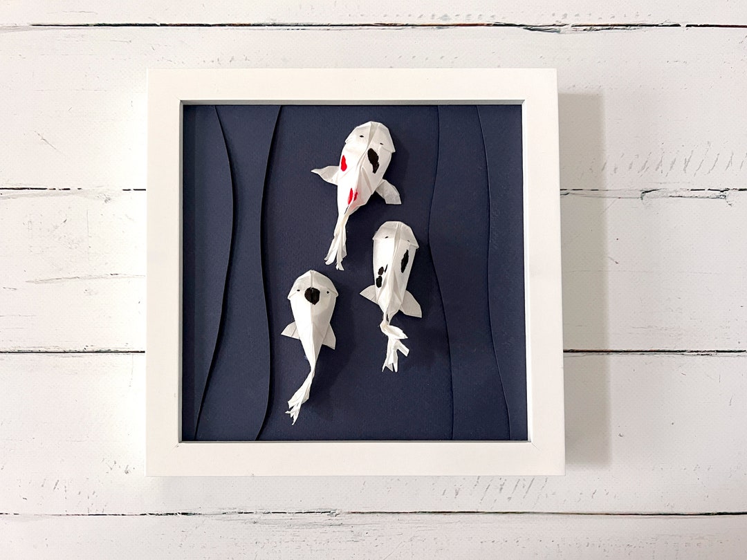 3 Koi Fish 3D Art, Origami Decoration, Picture Koi, Japan Gift, Japandi ...