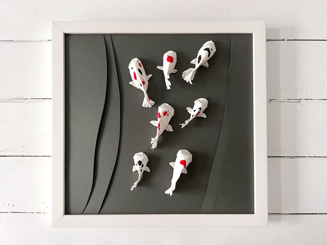 7 Koi Fish 3D Art, Origami Decoration, Picture Koi, Japan Gift, Japandi ...
