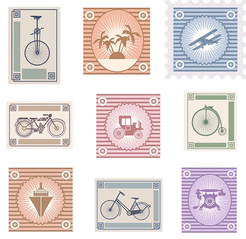 Retro Transport Stamps Clipart: Scrapbooking Postage (digital Download ...
